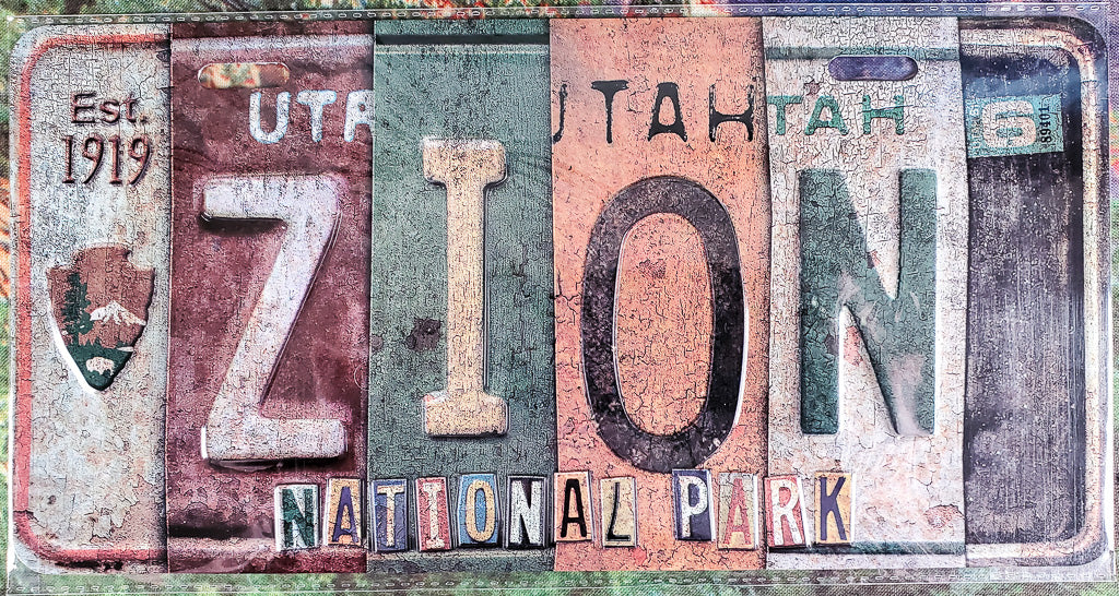 Zion Stamped Metal License Plate